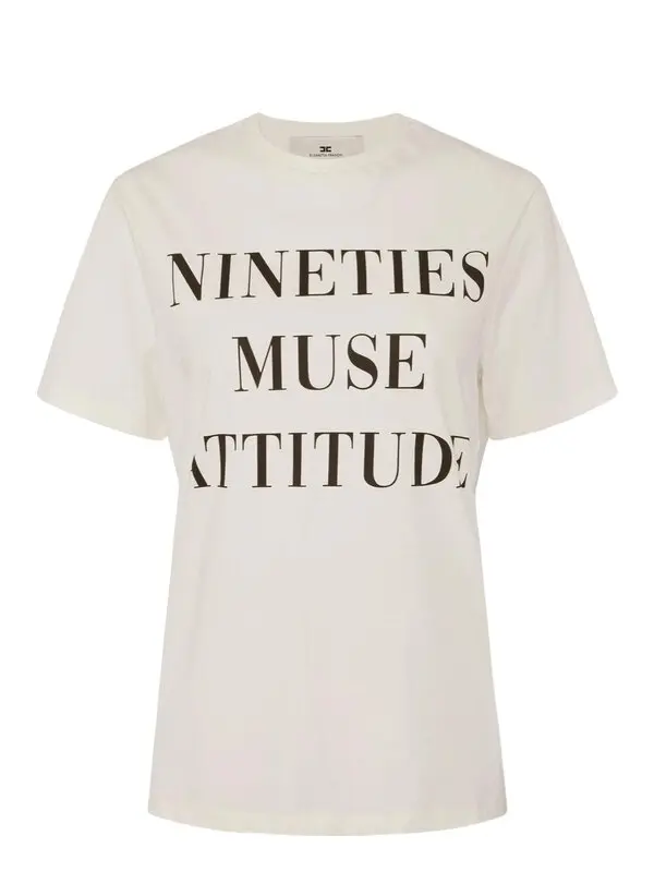 Elisabetta Franchi Slogan Print Cotton T-shirt - Chalk Color