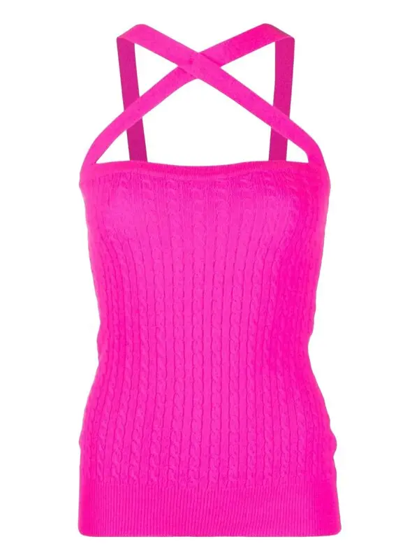 PATOU Halterneck Cable Knit Top - Pink