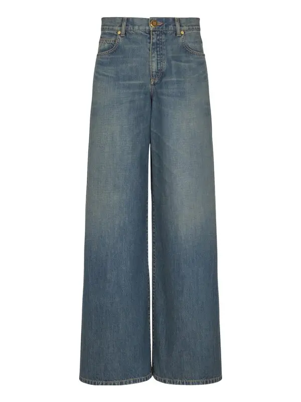 Balmain Wide-leg Jeans With Contrast Stitching - Blue