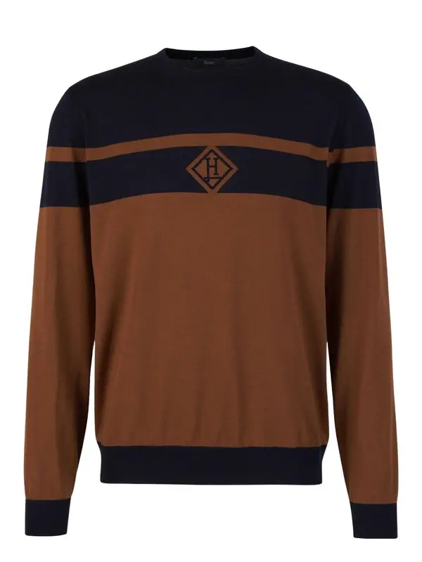 Herno Striped Knit Sweater With Logo Detail - Brown
