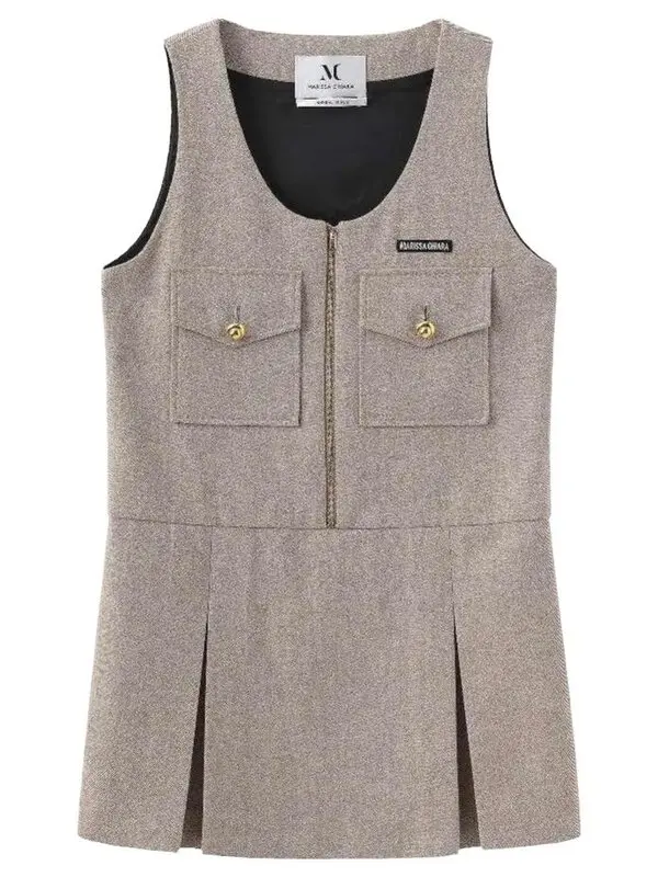 Marissa Chiara Sleeveless Dress With Zip Closure And Flap Pockets - Brown