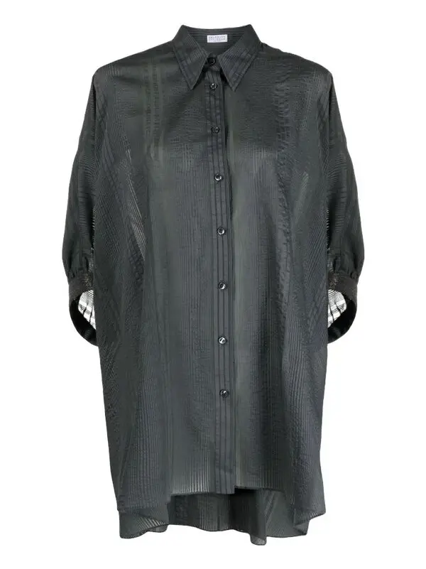 Brunello Cucinelli Striped Half-sleeve Draped Shirt - Black