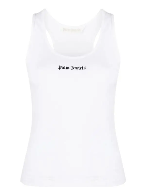 Palm Angels Logo Embroidered Ribbed Tank Top - White