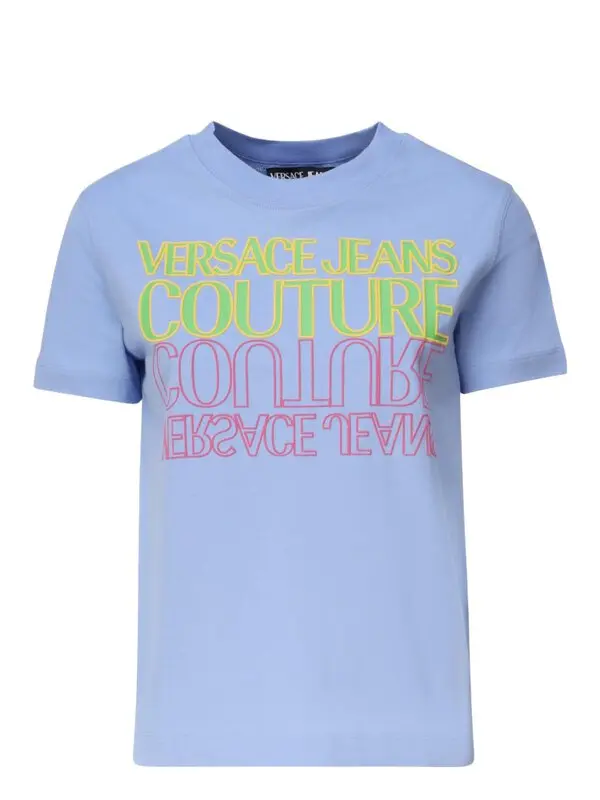 Versace Logo Printed Crewneck T-shirt - Blue