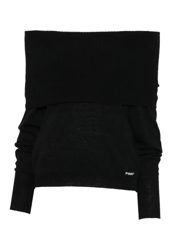 Pinko Off-the-shoulder Sweater With Ribbed Details - Black