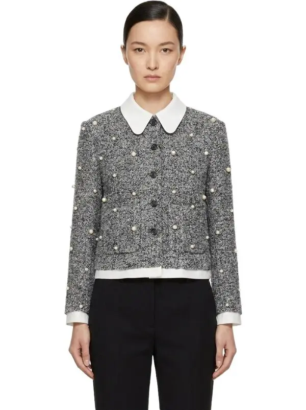 Marissa Chiara Embellished Pearl Button-front Jacket - Grey
