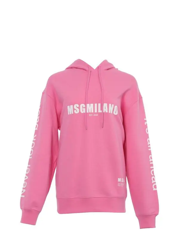 MSGM Logo Print Cotton Hoodie - Pink
