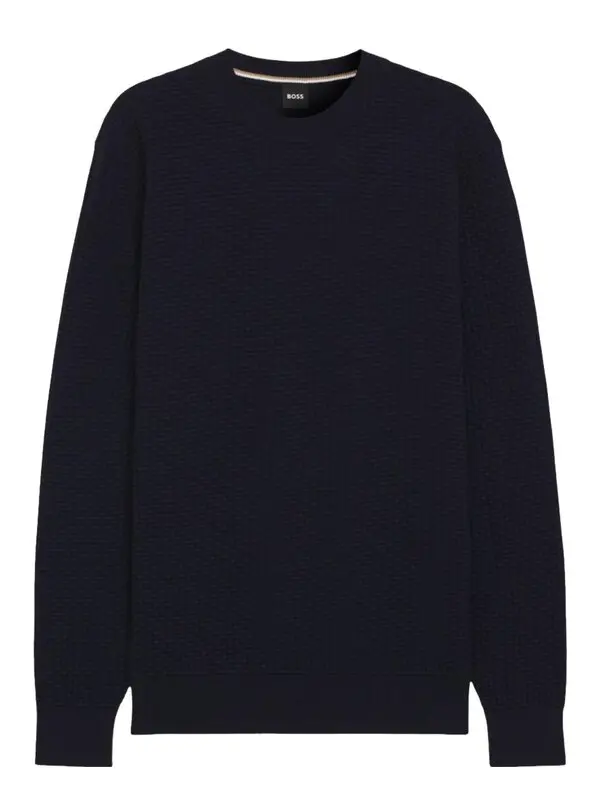 Hugo Boss Textured Crew Neck Sweater - Dark Blue
