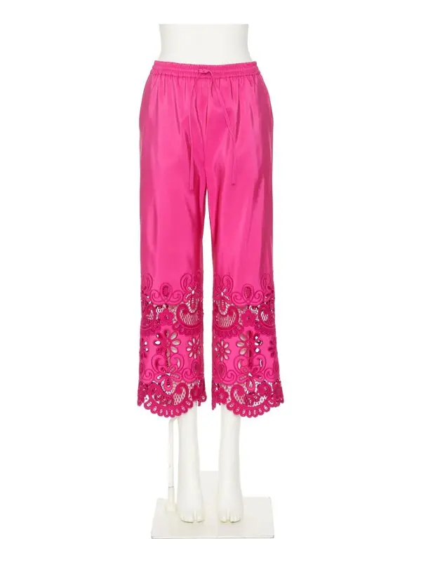 Valentino Garavani Embroidered Lace Trim Cropped Trousers - Pink