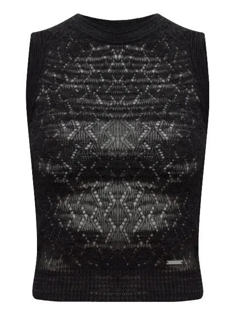 Dsquared2 Sleeveless Sheer Knit Crewneck Top - Black