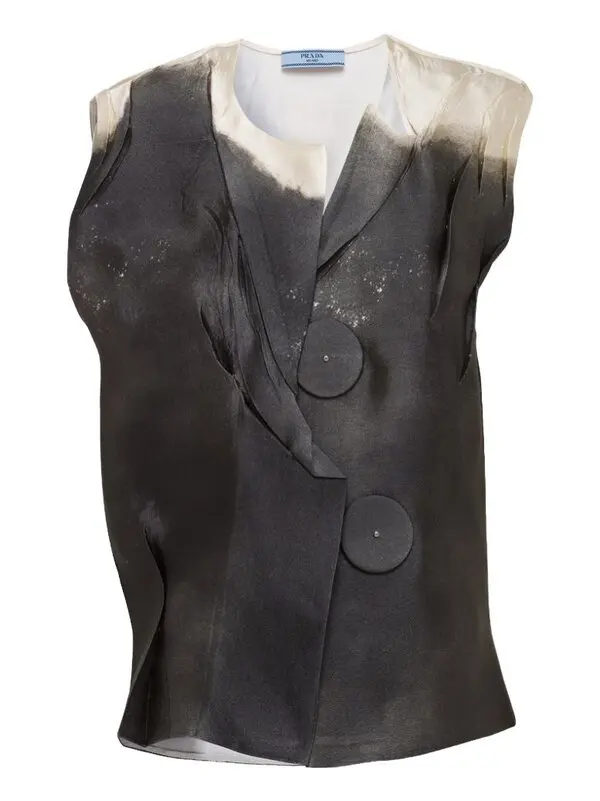 Prada Tie-dyed V-neck Sleeveless Blouse - Leaden
