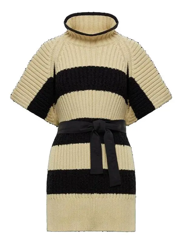 Moncler Striped Cape With Belt - Black
