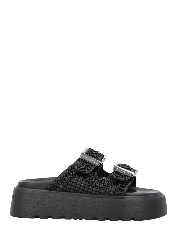 Casadei Double Strap Slip-on Platform Sandals - Black