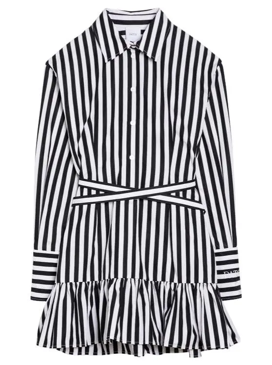 PATOU Striped Ruffled Shirt Dress - Black