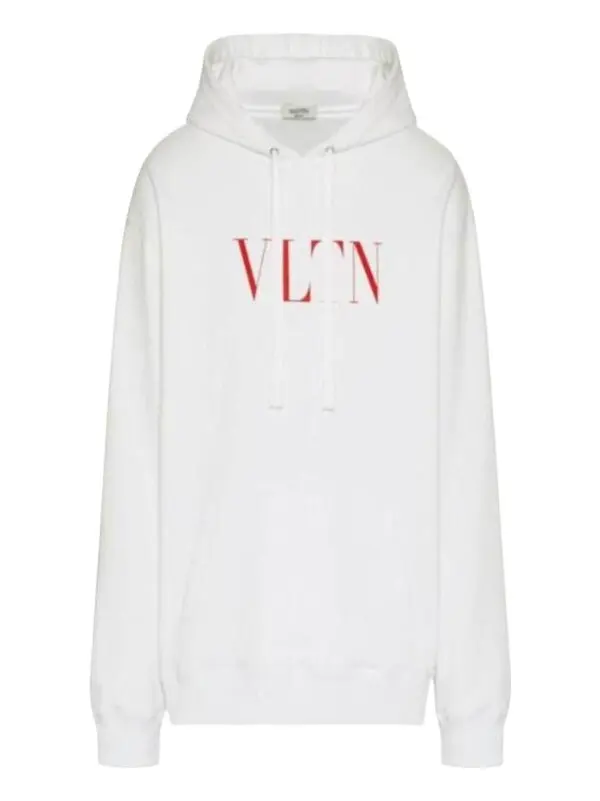 Valentino Garavani Vltn Logo Printed Long-sleeved Hoodie - White