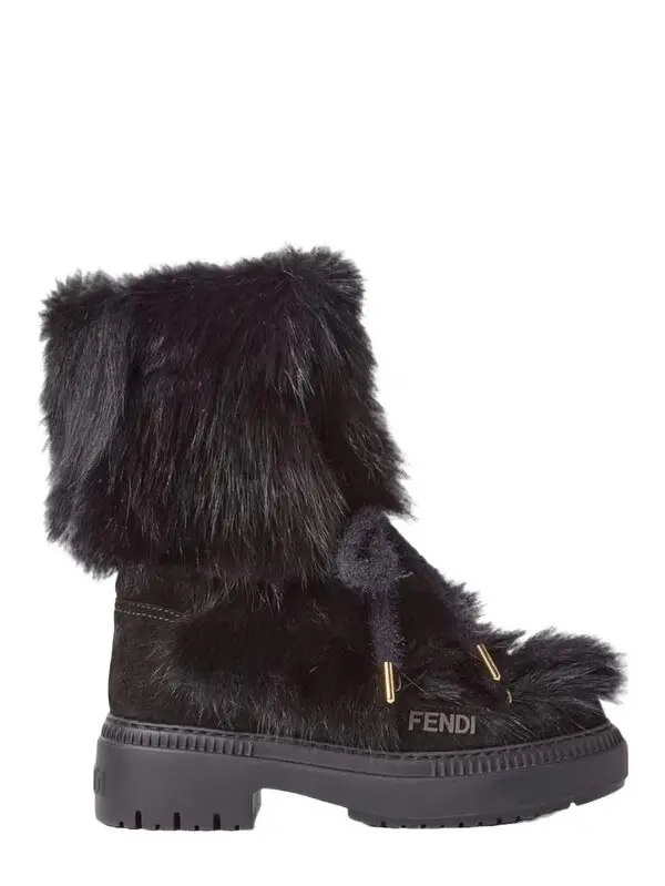 Fendi Apres-ski Fur And Suede Lace-up Boots - Black