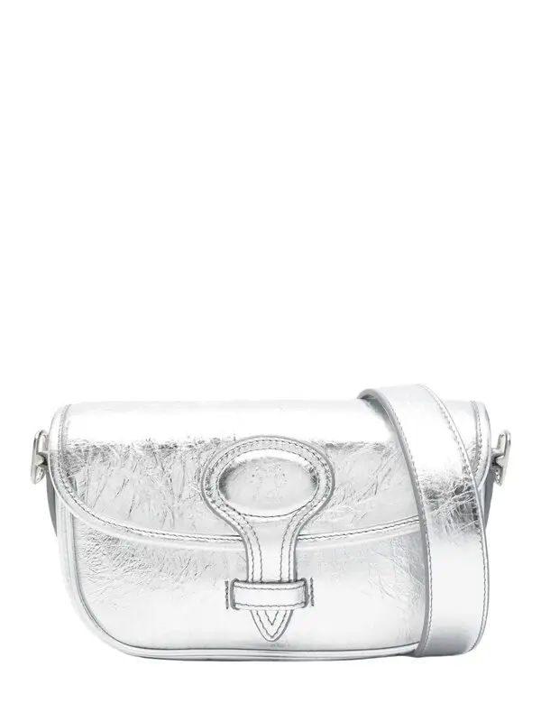 Bally Metallic Leather Flap Shoulder Bag - Silver Tone