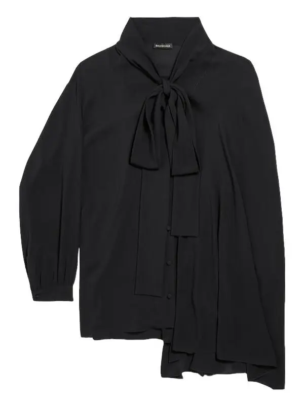Balenciaga Lavallière Collar Asymmetrical Blouse - Black