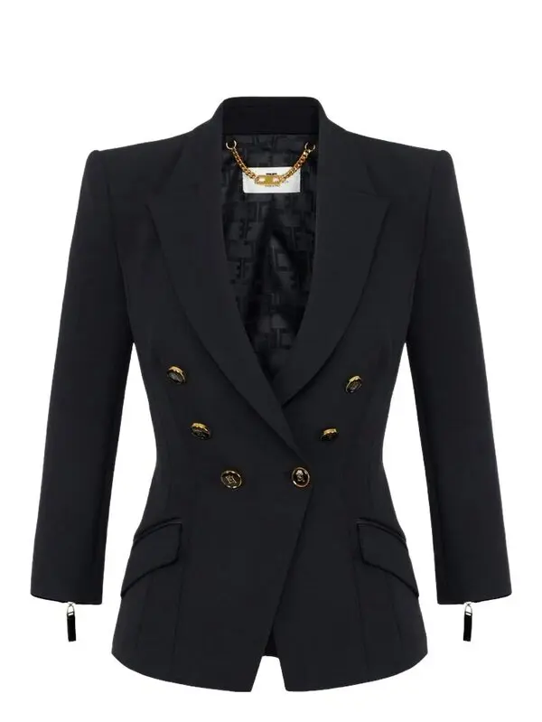 Elisabetta Franchi Double-breasted Gold-button Jacket - Black