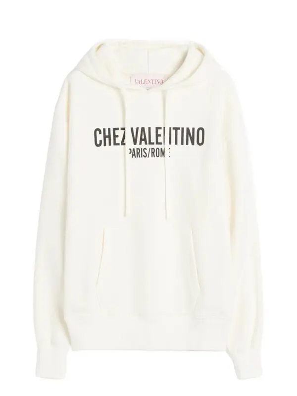 Valentino Garavani Logo Printed Drawstring Hoodie - Ivory White