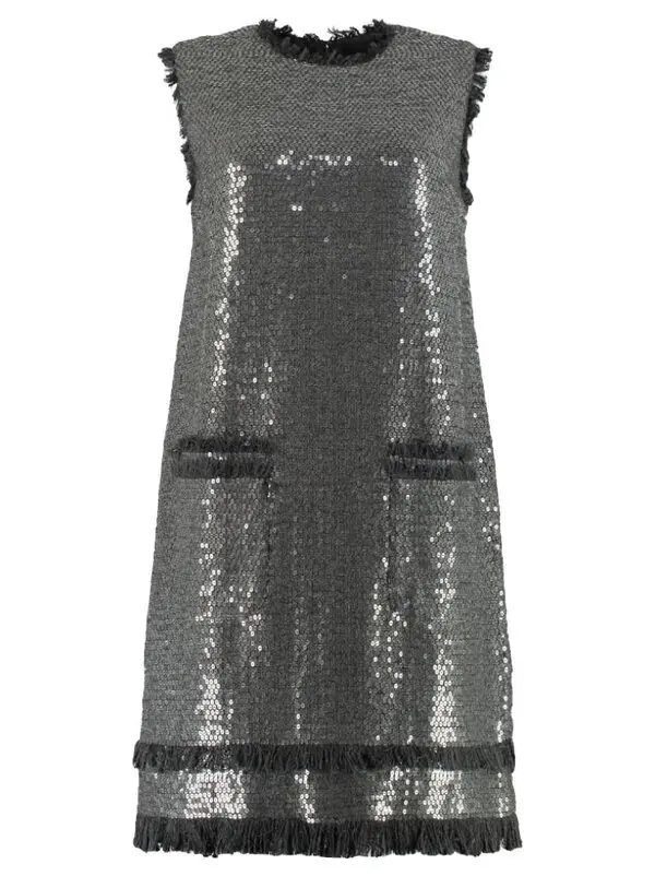 MSGM Sequined Sleeveless Round Neck Dress - Black