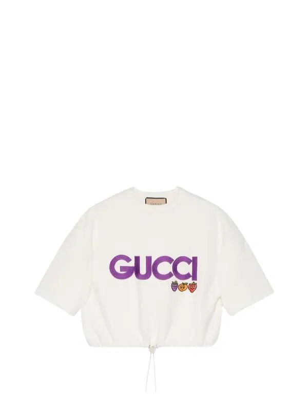 Gucci Embroidered Fruit Patch Jersey Sweatshirt - White