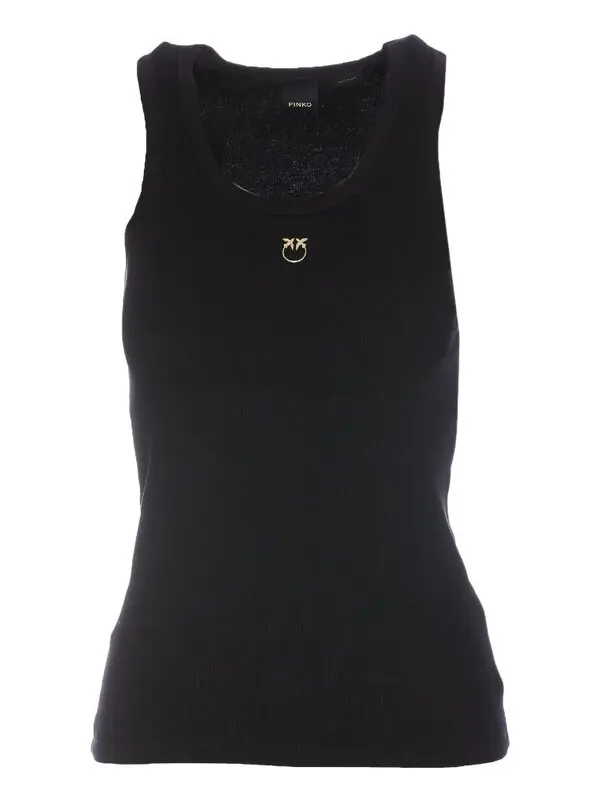 Pinko Ribbed Logo Plaque Tank Top - Black