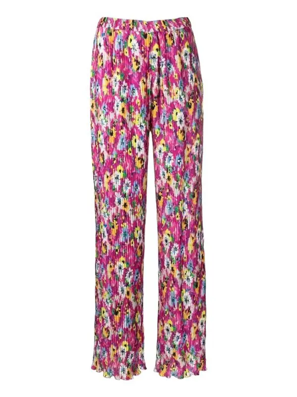 MSGM Floral Printed Pleated Wide-leg Trousers - Pink