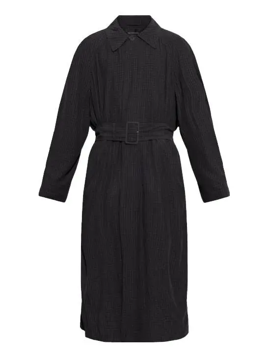 Balenciaga Checked Belted Coat - Black