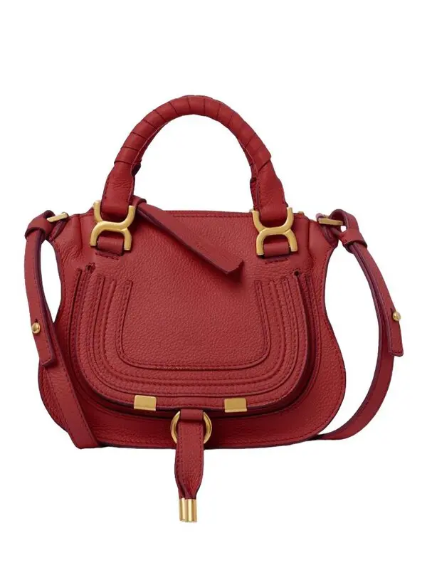 Chloé Marcie Debossed Logo Leather Shoulder Bag - Red
