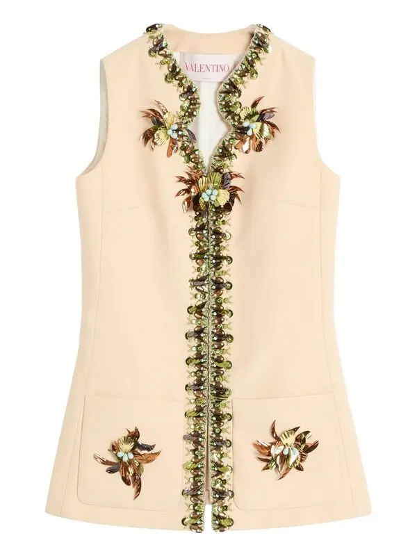 Valentino Garavani Embellished Sleeveless Gilet - Light Beige