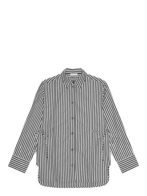 GANNI Striped Button-up Shirt With Adjustable Side Straps - Black