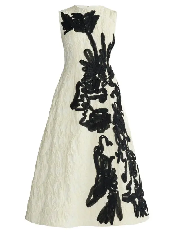 Erdem Embroidered Jacquard Flared Midi Dress - White