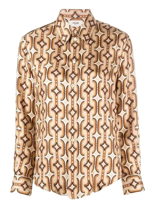 Celine Printed Silk Shirt - Nude