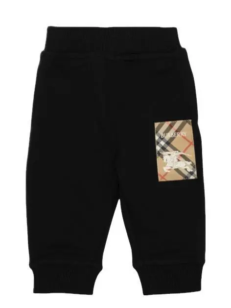Burberry Check Label Cotton Jogging Pants - Black
