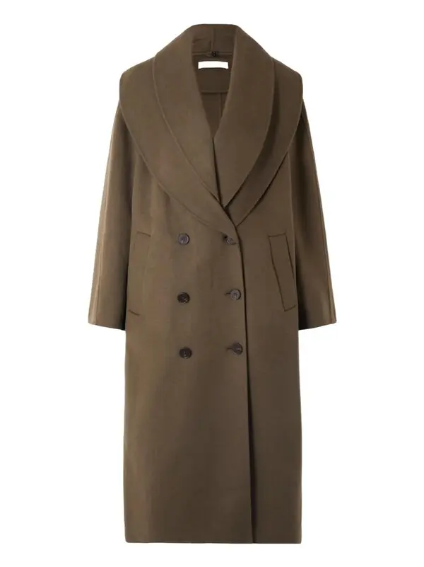 RÓHE Double-breasted Long Coat With Scarf - Dark Green