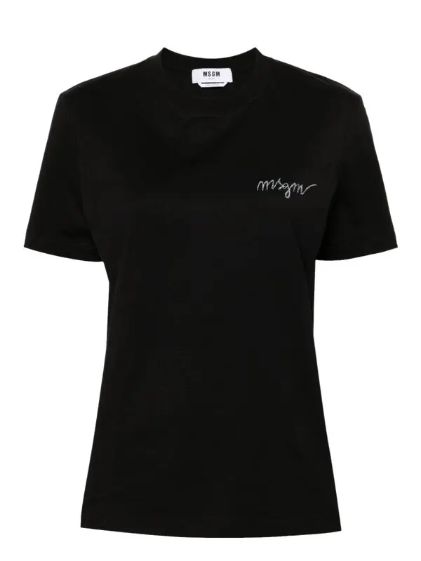 MSGM Logo Embroidered Crewneck T-shirt - Black