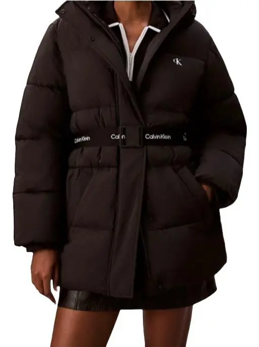 Calvin Klein Logo Belt Hooded Puffer Jacket - Black