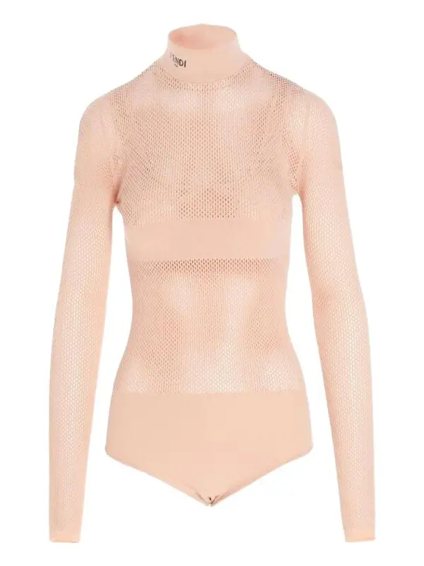 Fendi Layered Effect Mesh Bodysuit - Nude