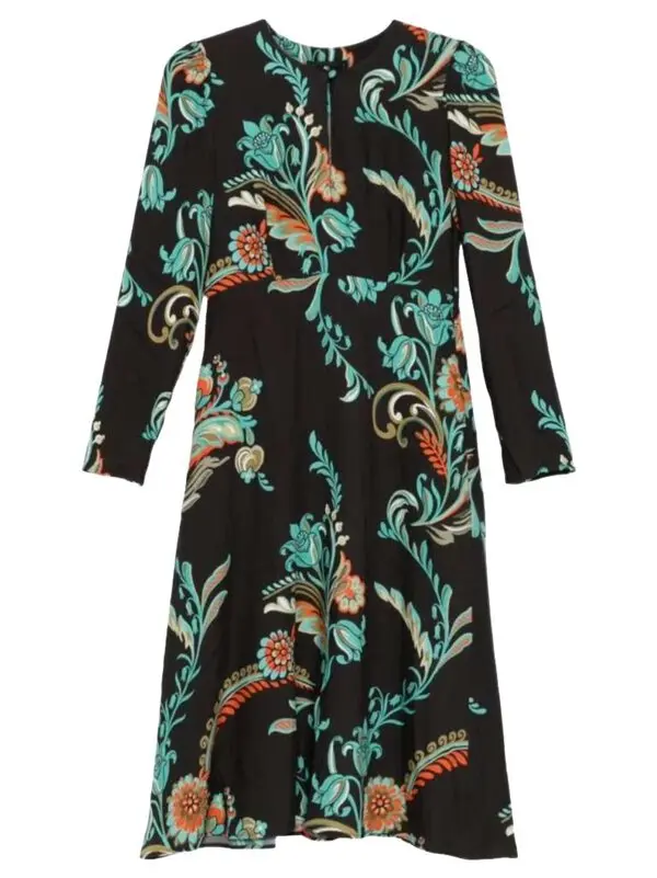 Etro Floral Print Keyhole Neck Midi Dress - Black