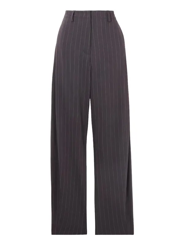 Magda Butrym Pinstriped Wool Blend Loose Fit Trousers - Brown