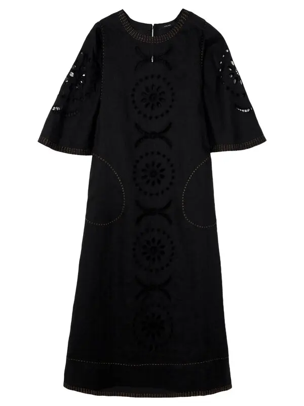 Vita Kin Mia Broderie Anglaise Linen Midi Dress - Black