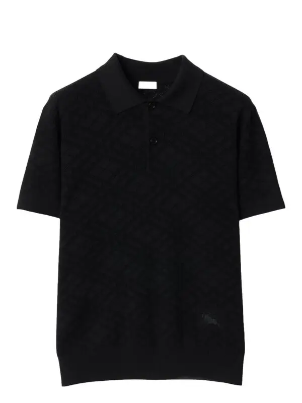 Burberry Checked Ribbed-knit Polo Shirt - Black