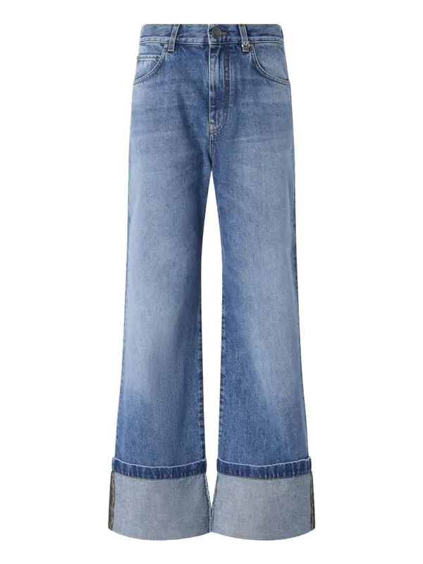 Pinko Wide Leg Jeans With Rolled Hem - Blue