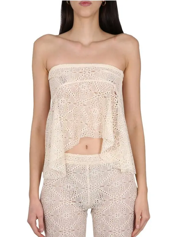 Dsquared2 Broderie Anglaise Asymmetrical Hem Top - Nude