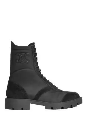 Celine Margaret Boots In Nylon And Suede Calfskin - Black