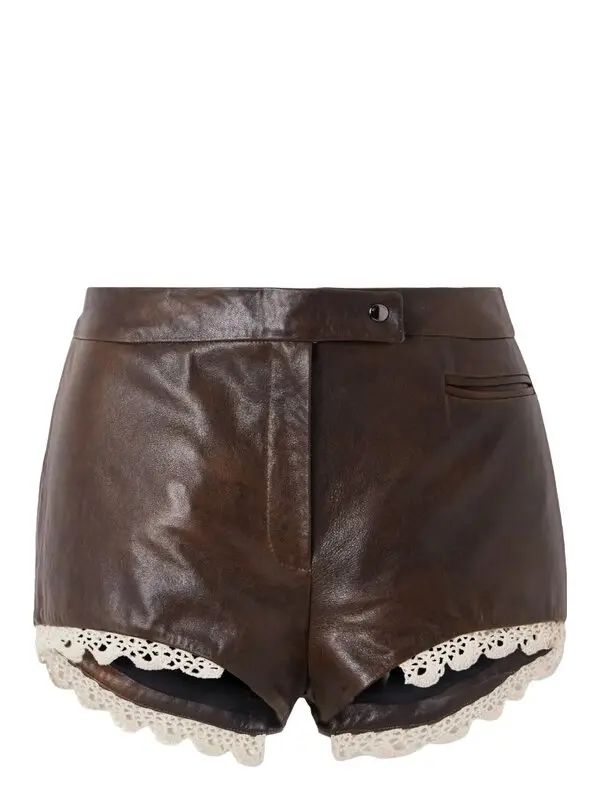 Magda Butrym Lace-trimmed Leather Shorts - Brown