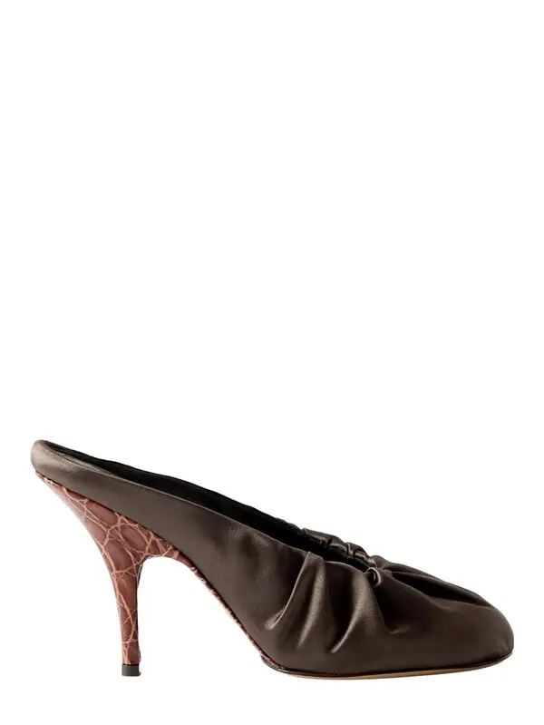 Dries Van Noten Ruched Satin Slingback Mules - Dark Brown