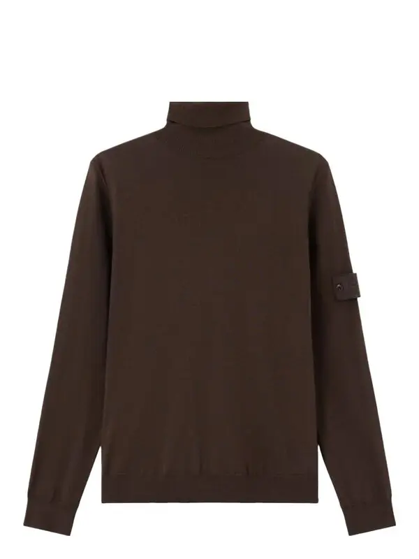 Stone Island Logo Patch Roll-neck Jumper - Dark Brown