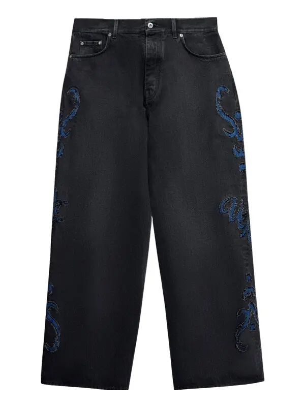 Off-White Natlover Distressed Mid-rise Jeans - Black